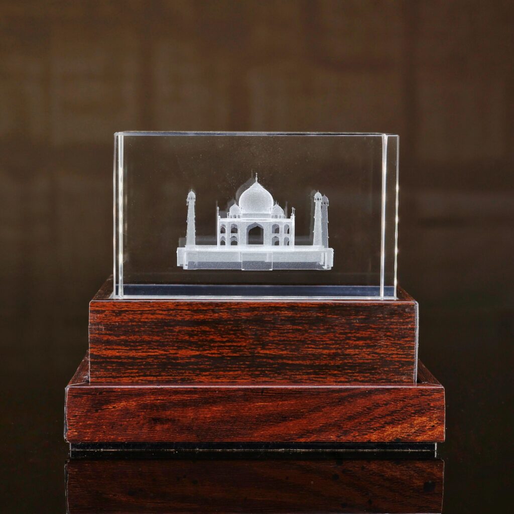 3D Taj Mahal Crystal with an LED light base.