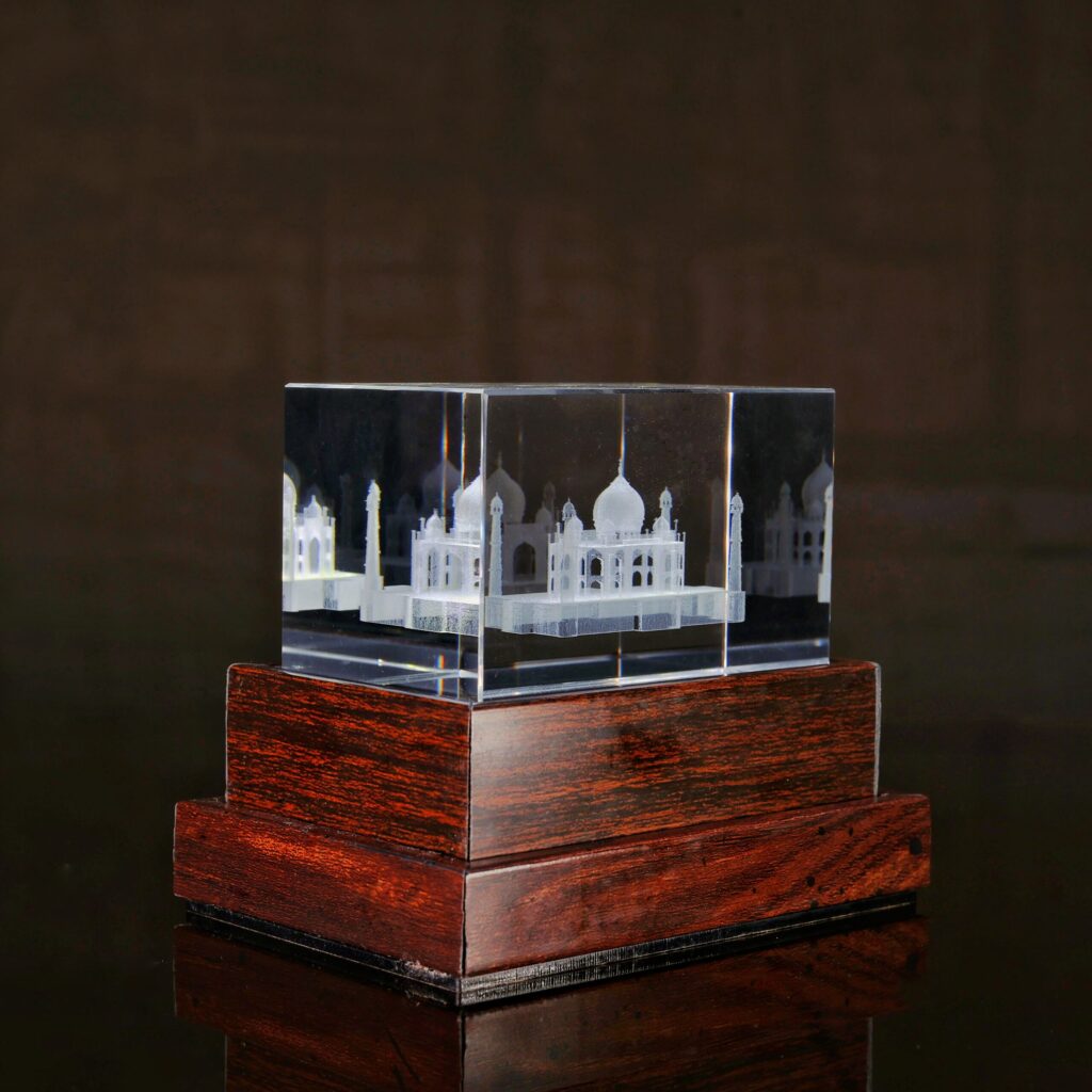 3D Taj Mahal Crystal with an LED light base.
