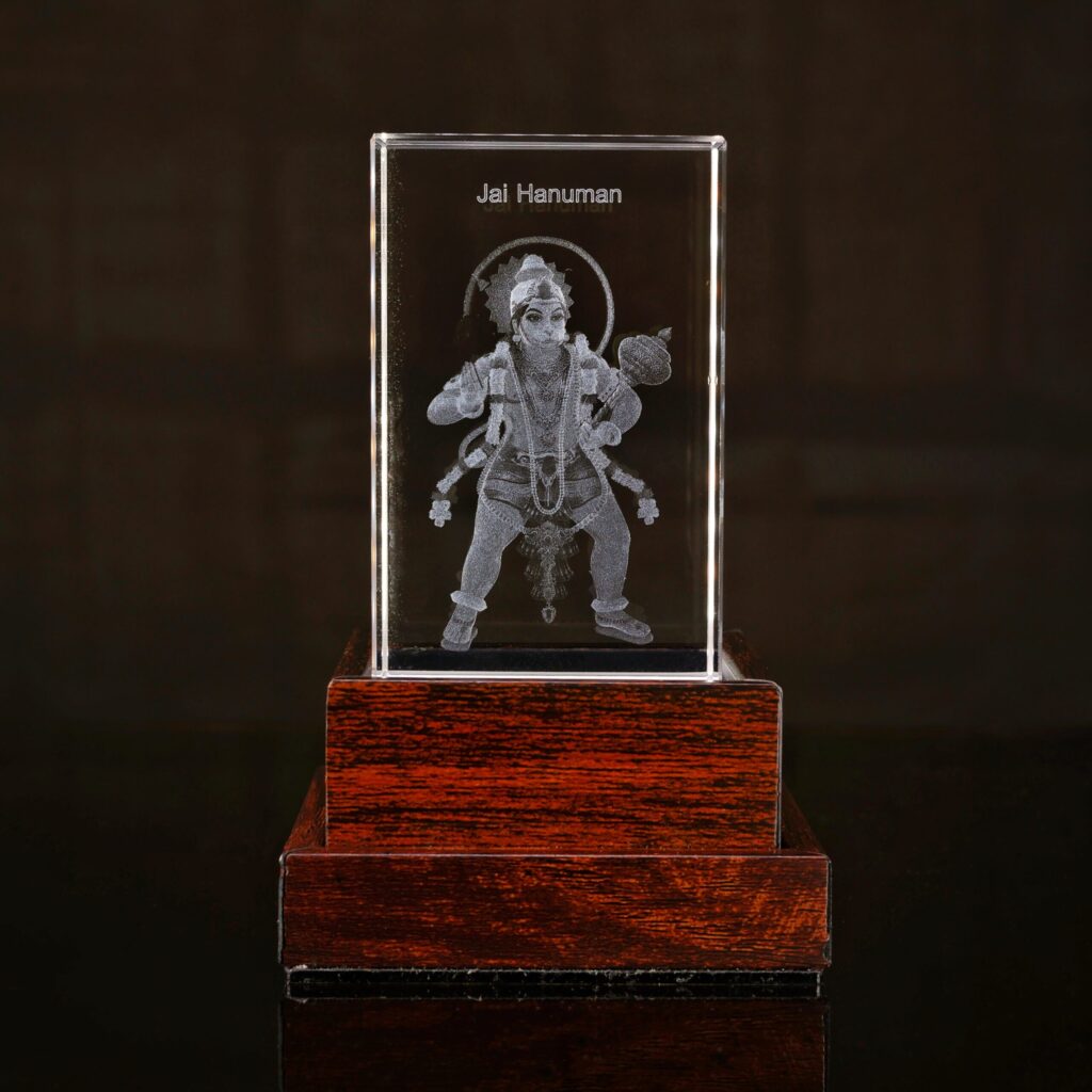 3D Lord Hanuman crystal with an LED light base.
