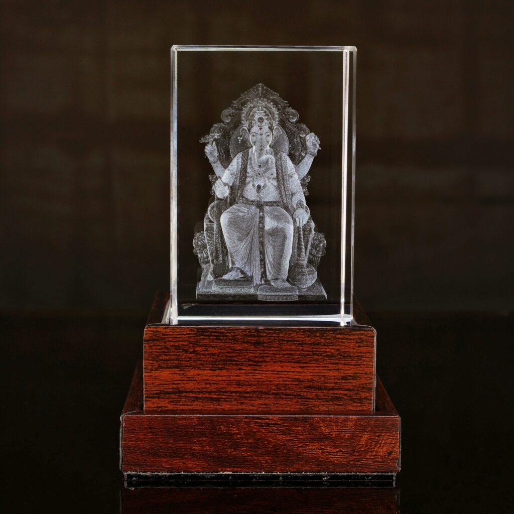 3D Lord Ganpati crystal with an LED light base.